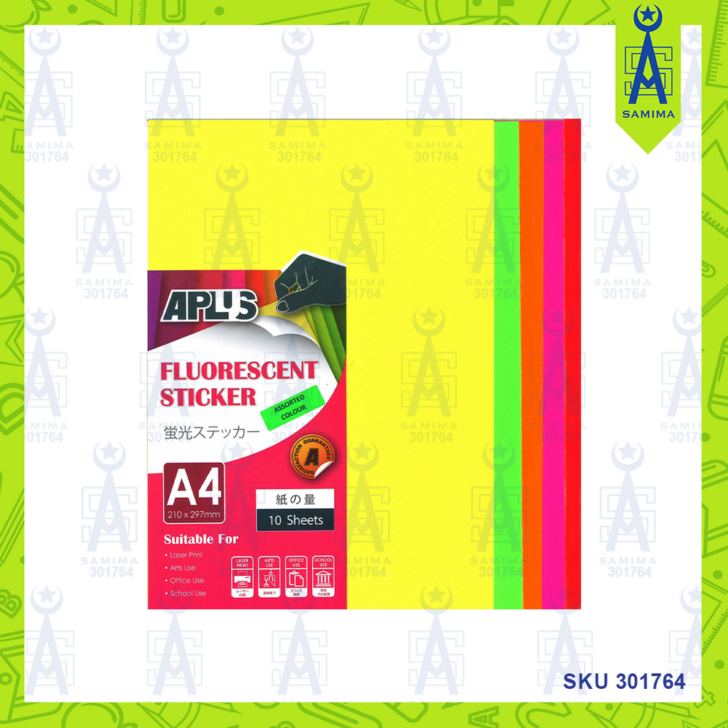 APLUS FLUORESCCENT STICKER A4 10'S ASST COLOURS – Samima