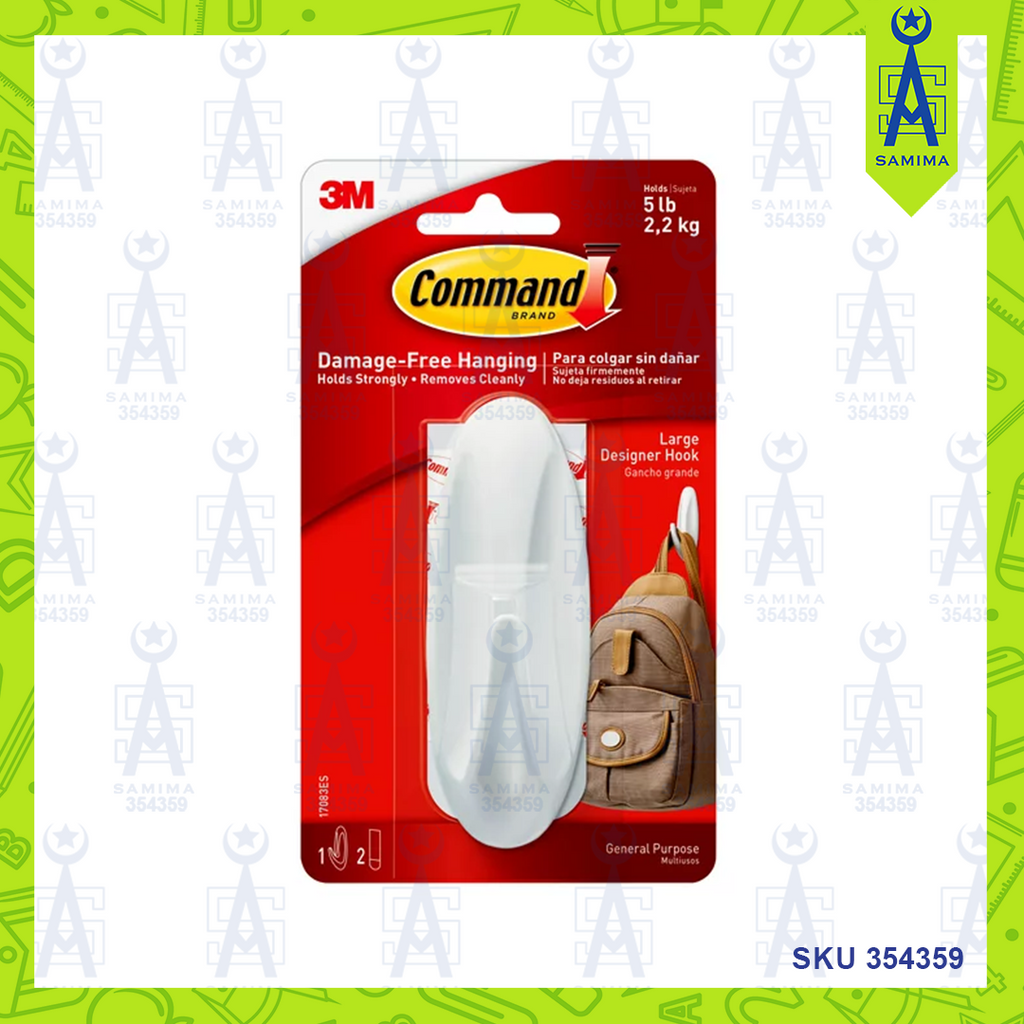 3M COMMAND WHITE DESIGNER LARGE HOOKS 1'S / CARD – Samima