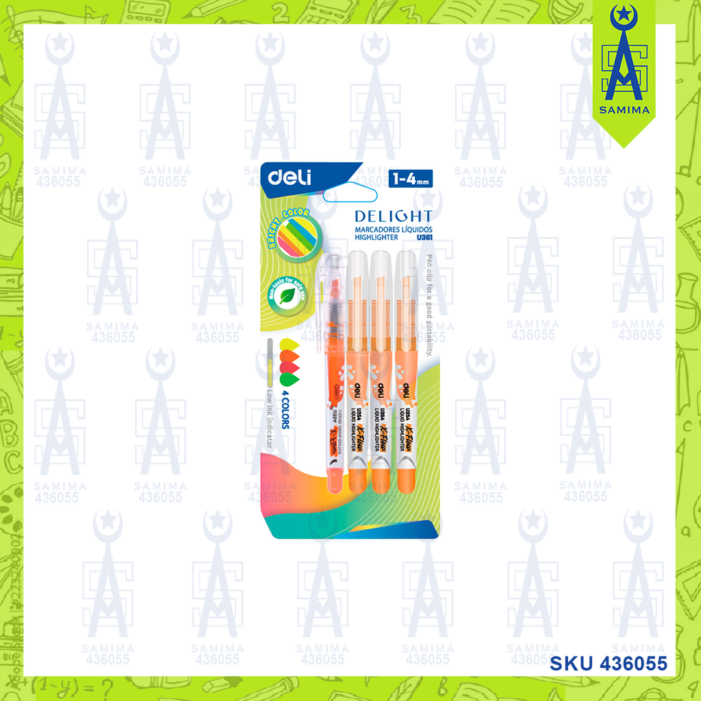 DELI U361 X-FLOW HIGHLIGHTER (U354) 4'S / CARD – Samima