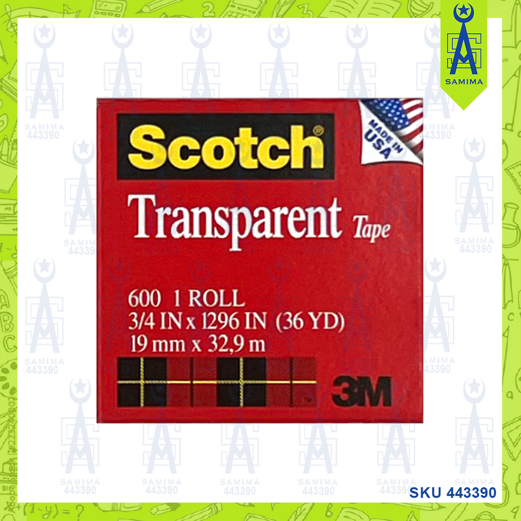 SCOTCH TRANSPARENT TAPE 600 1ROLL 19MMX32.9M – Samima