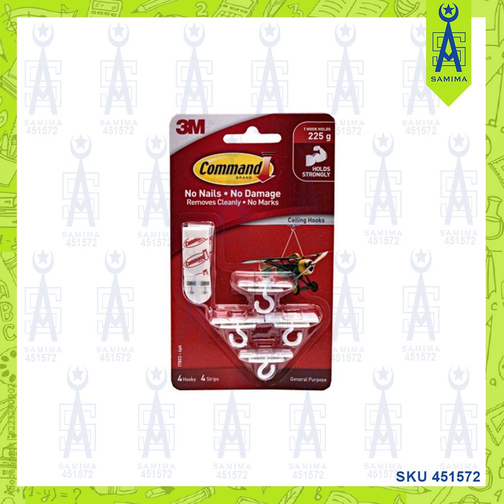 3M COMMAND CEILING HOOKS 4 PCS CARD 17803 4PK Samima