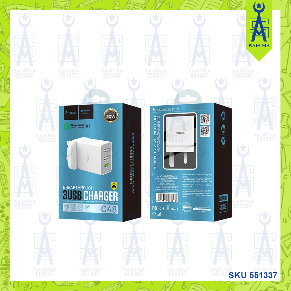 HOCO C48 BREAKTHROUGH QC3.0 THREE PORTS CHARGER UK – Samima
