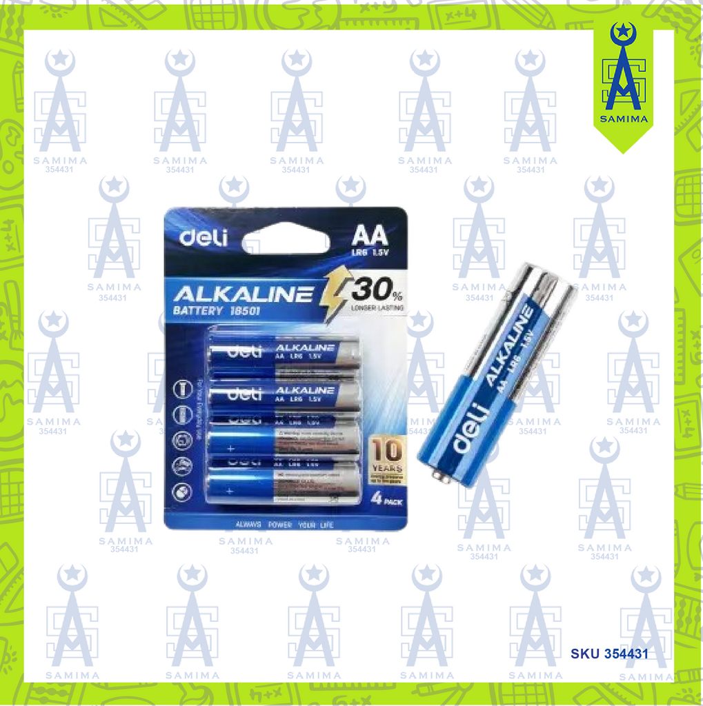 DELI 82902 ALKALINE BATTERY AA LR6 4'S / PACK – Samima