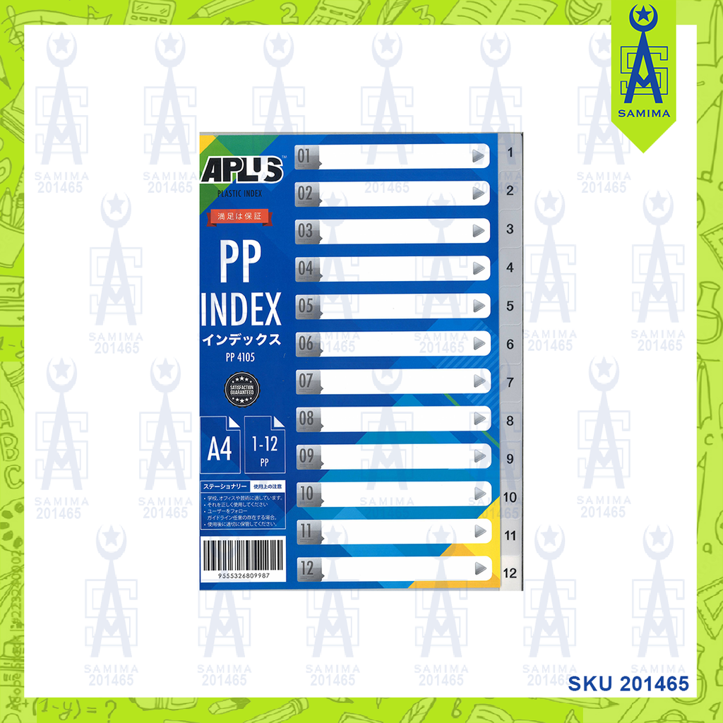 APLUS PLASTIC INDEX DIVIDER GREY 1-12 PP4105 – Samima