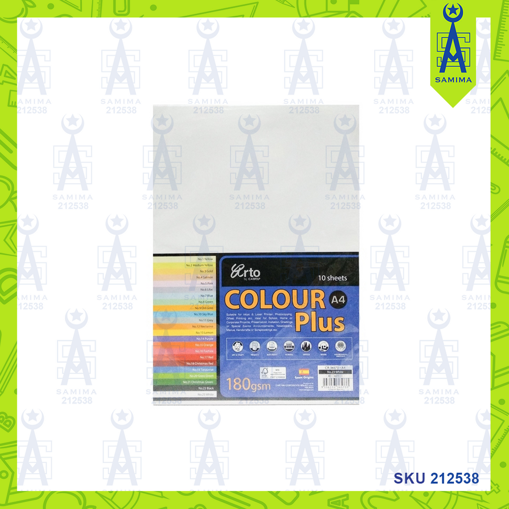 ARTO COLOUR PLUS CARD WHITE A4 180GSM 10'S 36573 – Samima