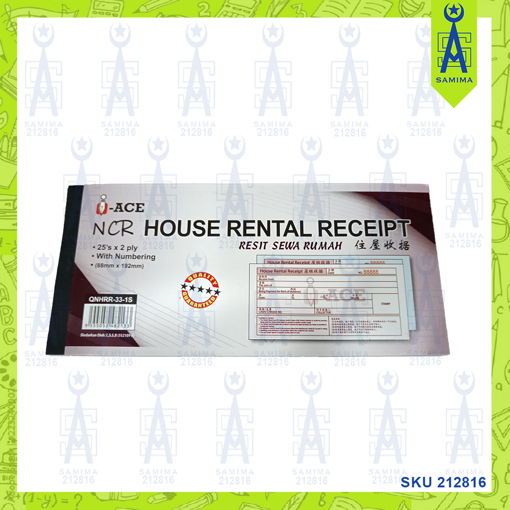 I-ACE NCR HOUSE RENTAL RECEIPT NUMBERIN 2PLY 25'S – Samima