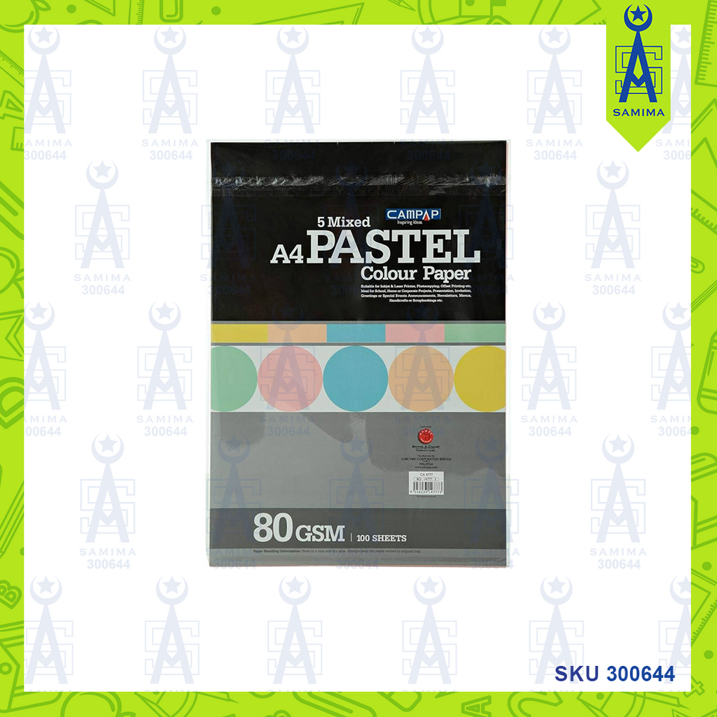 CAMPAP CA4777 MIXED PASTEL COL PAPER A4 80GSM 100' – Samima