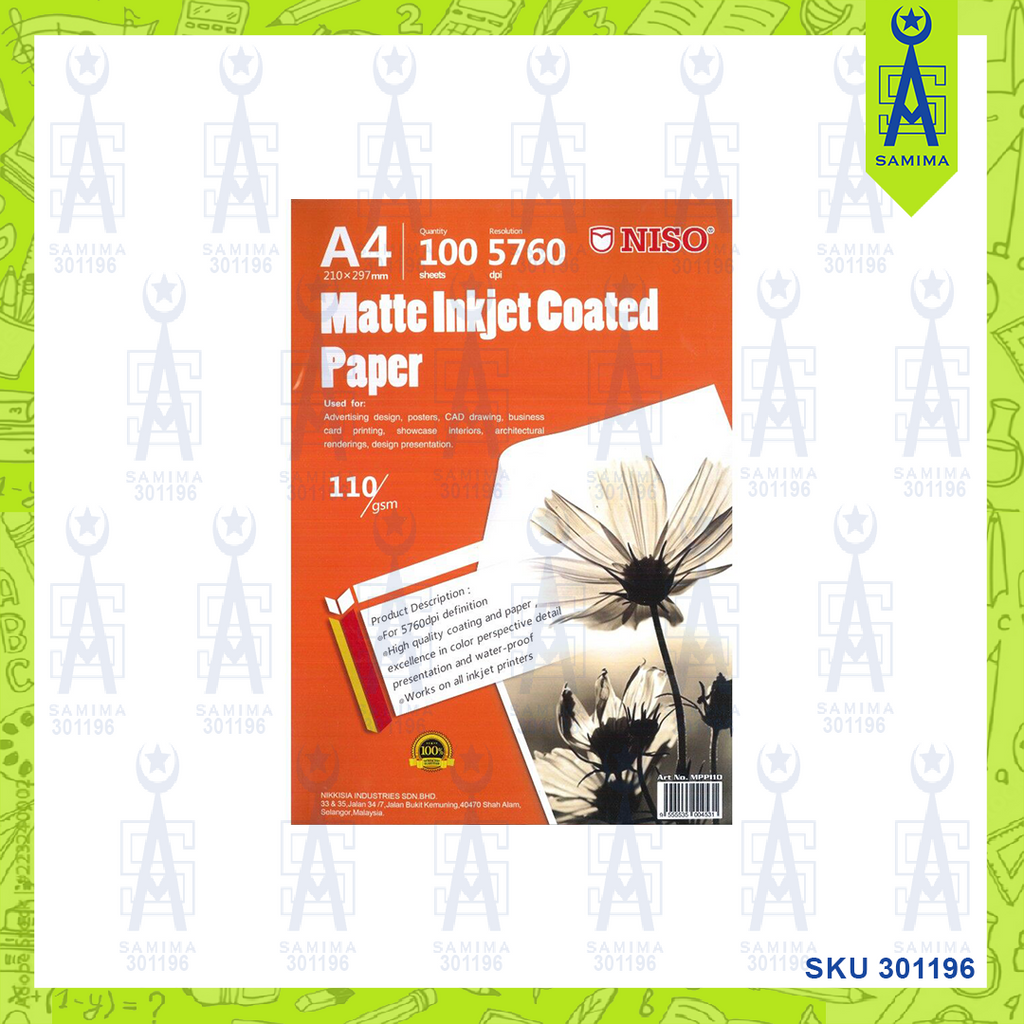 NISO A4 MATTE INKJET COAT PAPER 110GSM 100' MPP110 – Samima
