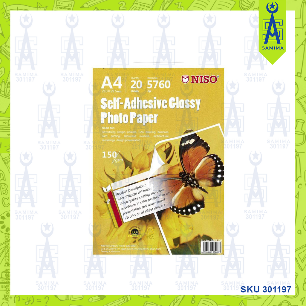 NISO A4 SELF ADHESIVE GLOSSY PHOTO PAPER 150G 20'S – Samima