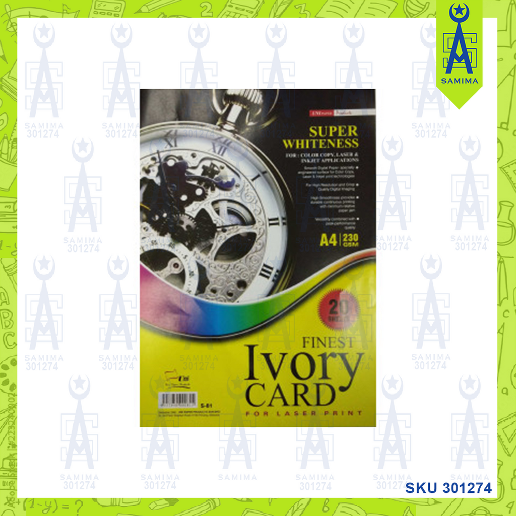 UNI FINEST IVORY CARD A4 230GSM 20'S S-81 – Samima