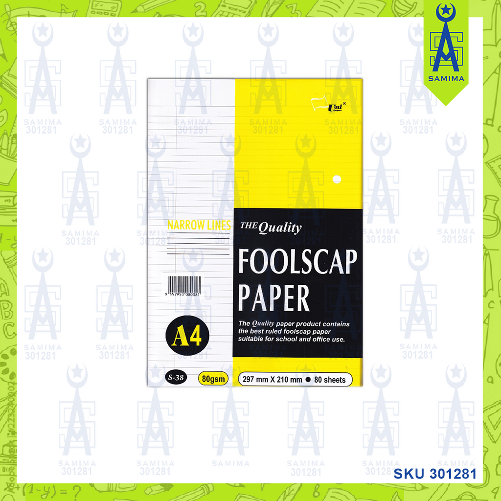 UNI FOOLSCAP NARROW LINES PAPER A4 80GSM 80'S S-38 – Samima