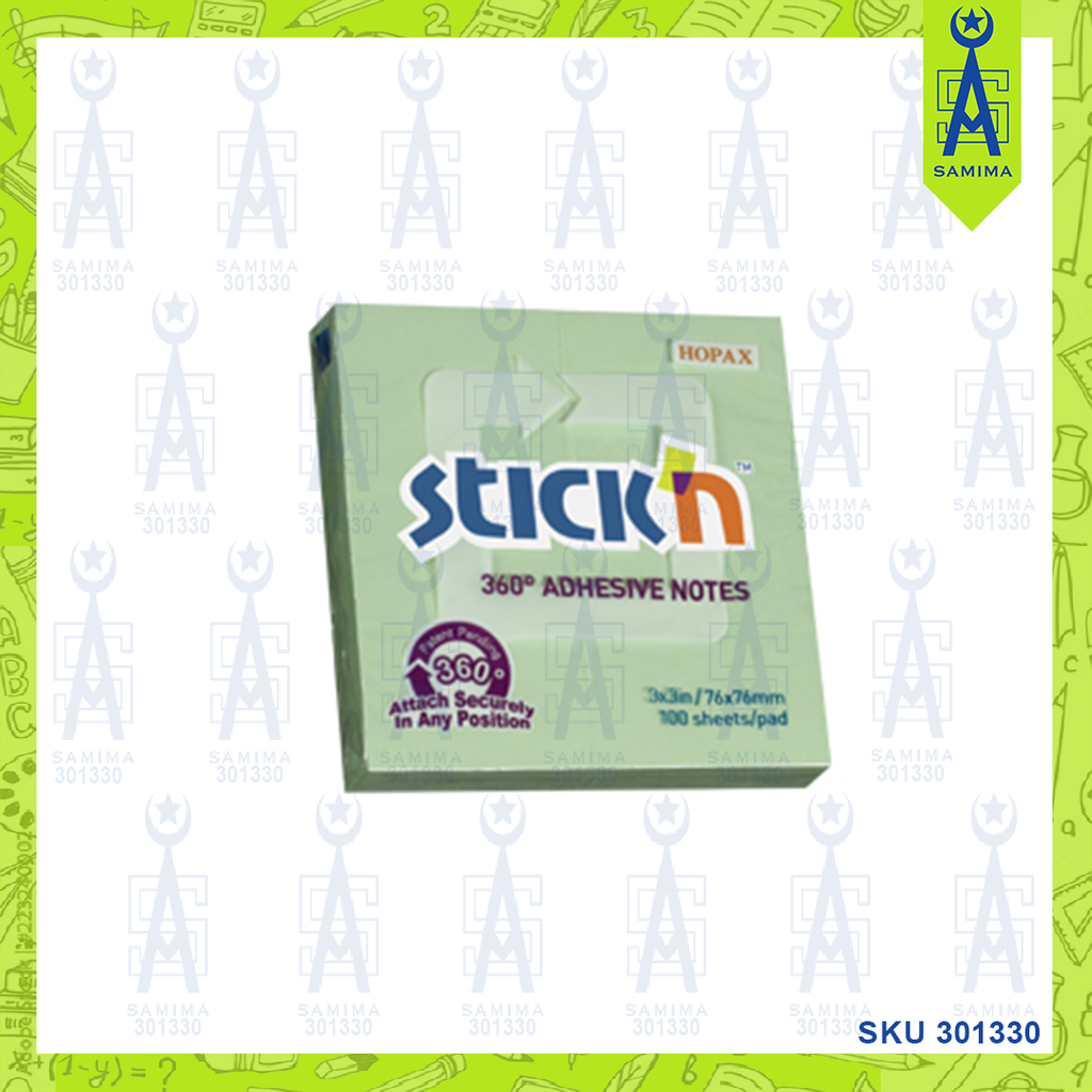 HOPAX STICK N 360'D ADHESIVE NOTES GREEN 3 X 3'' – Samima