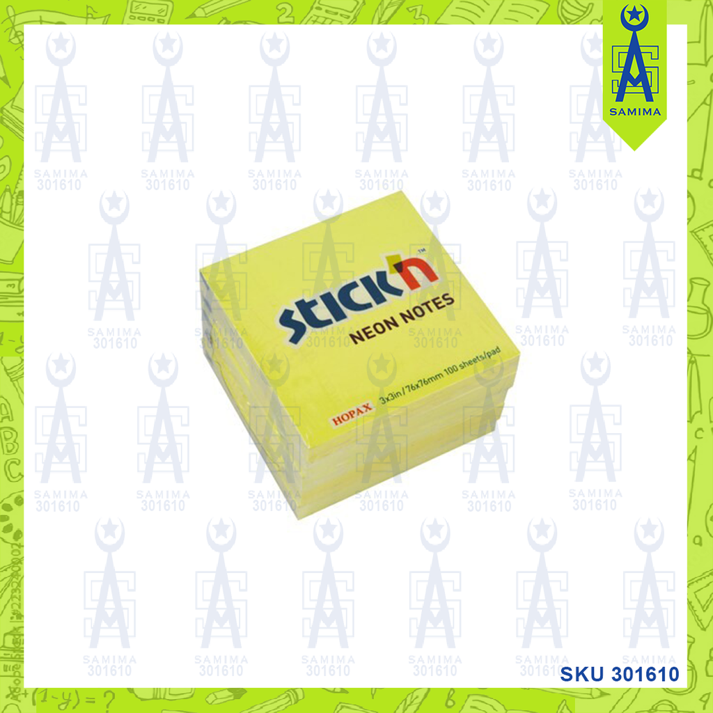 HOPAX STICK'N EXTRA STICKY NOTE 3 X 3'' NEON YELOW – Samima