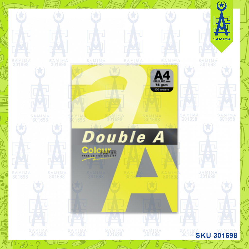 DOUBLE A PREM COLOUR PAPER C/C YELLOW A4 75G 100'S – Samima