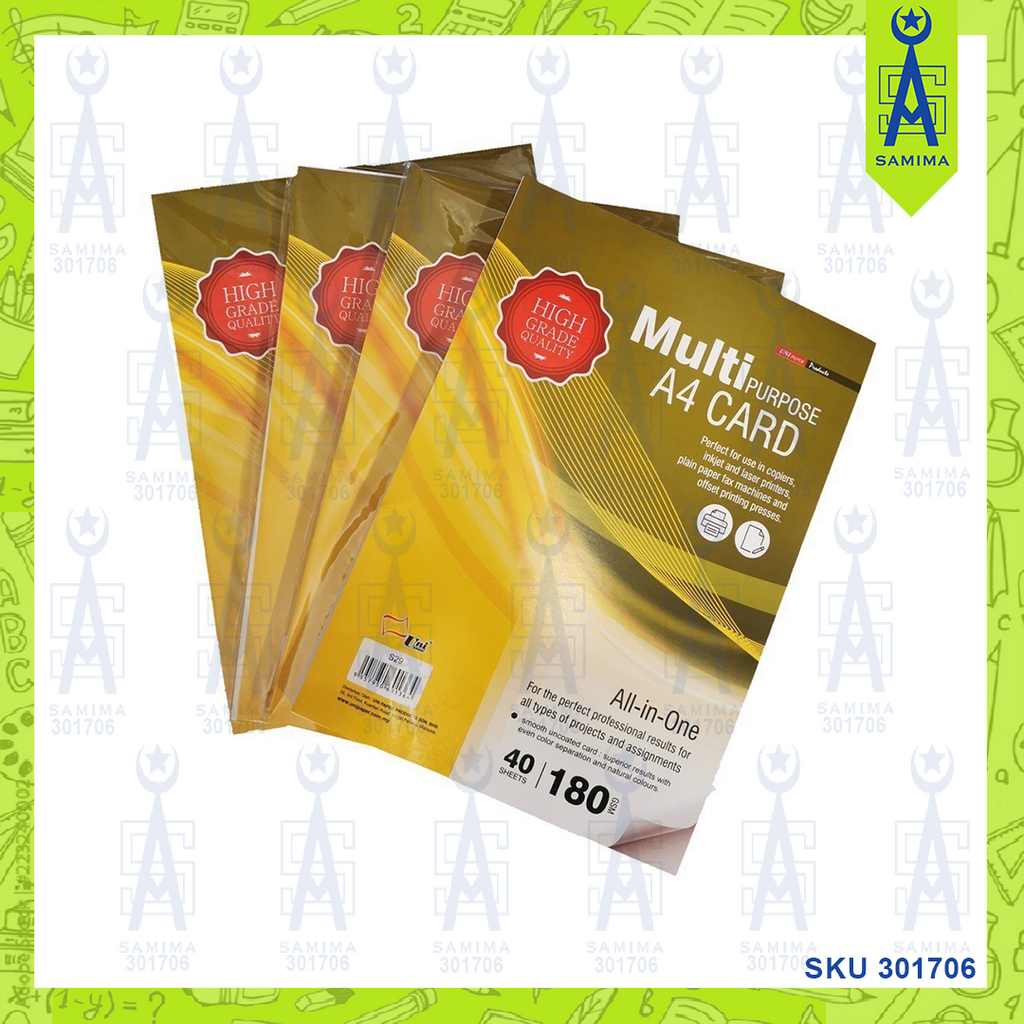 UNI MULTI PURPOSE CARD A4 180GSM 40SHEETS S29 – Samima