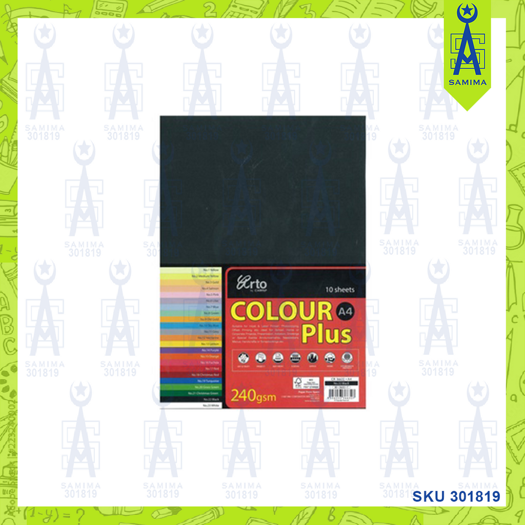 ARTO COLOUR PLUS CARD BLACK A4 240GSM 10'S 36632 – Samima
