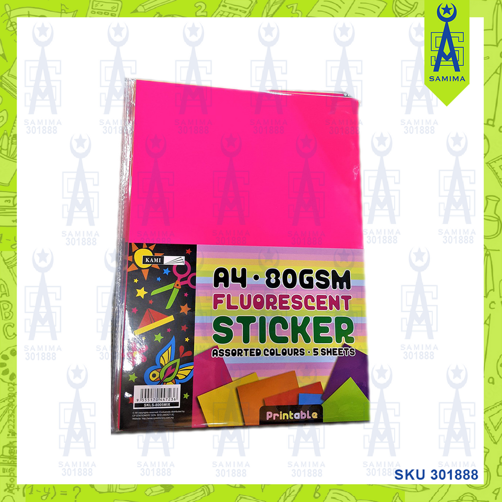 KAMI FLUORESCENT STICKER A4 MIX COLOURS 5'S – Samima