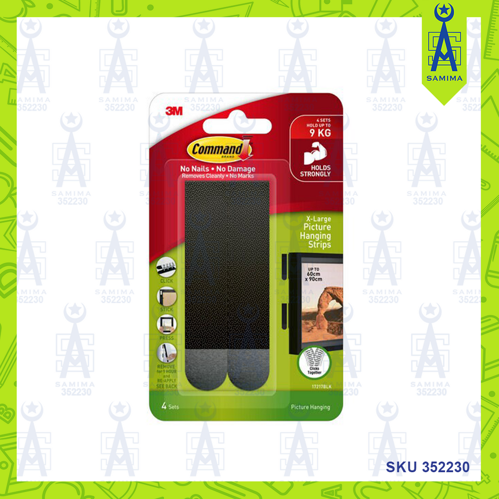 3M COMMAND BLACK LARGE PIC HANGING SRIPS 4 SET – Samima