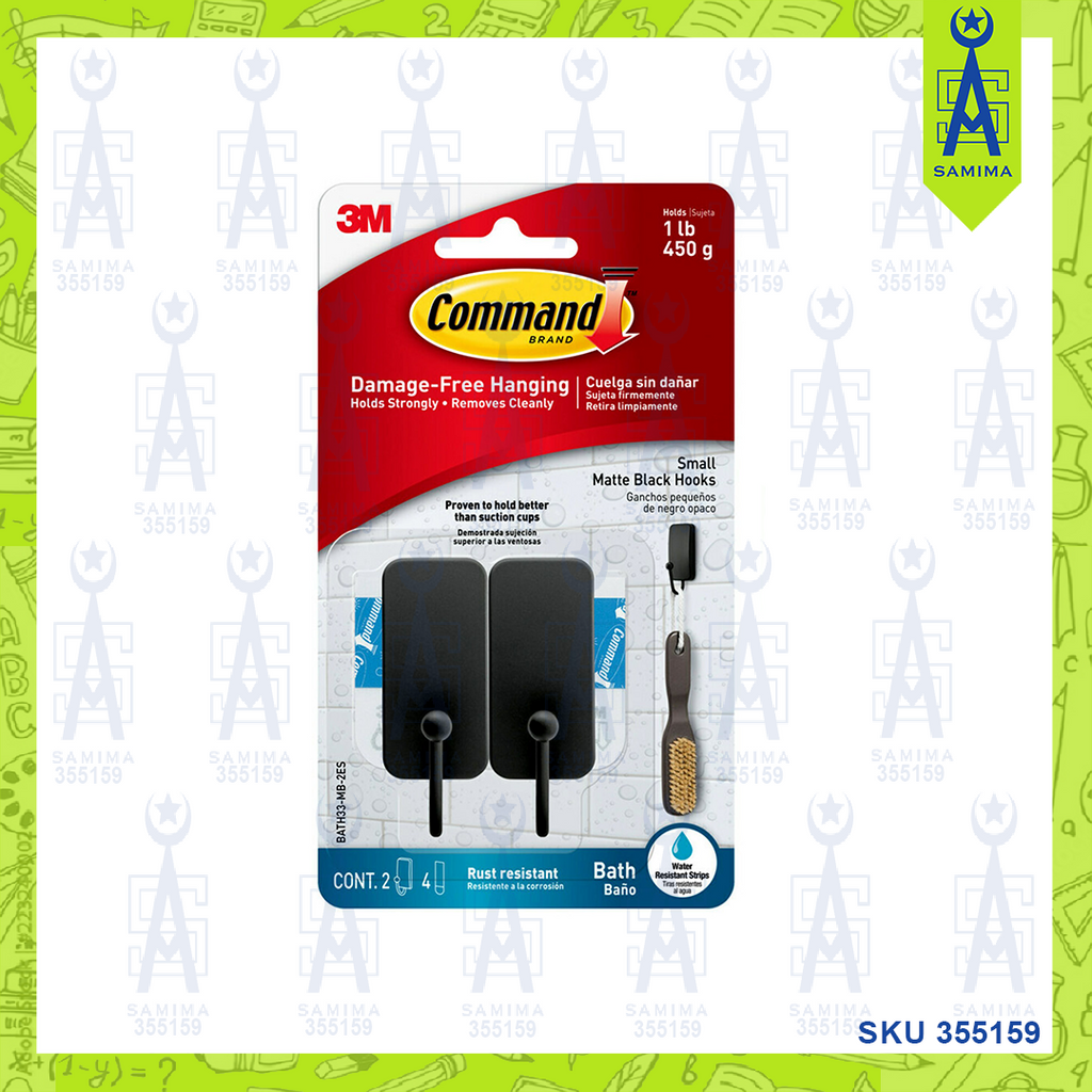 3M BATH43-MB COMMAND BLACK SINGLE HOOK ,2STRIP – Samima