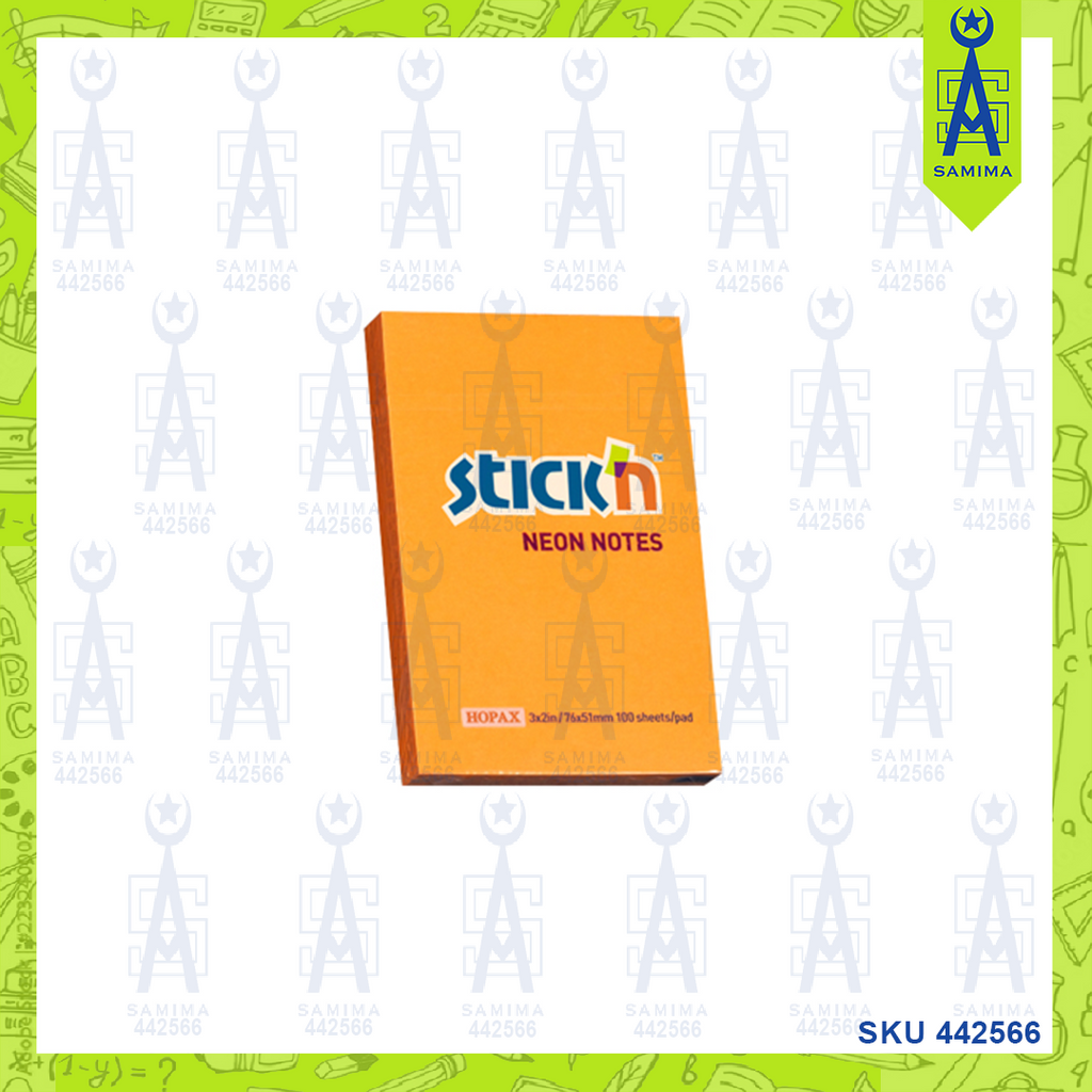 HOPAX STICK'N NOTES 3 X 2'' 76X51MM NEON ORANGE – Samima