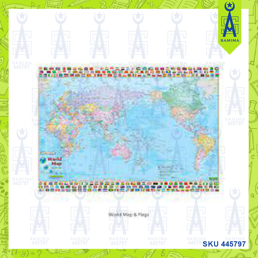 WB WORLD MAP & FLAGS LAMINATED 28 X 40'' W118 – Samima