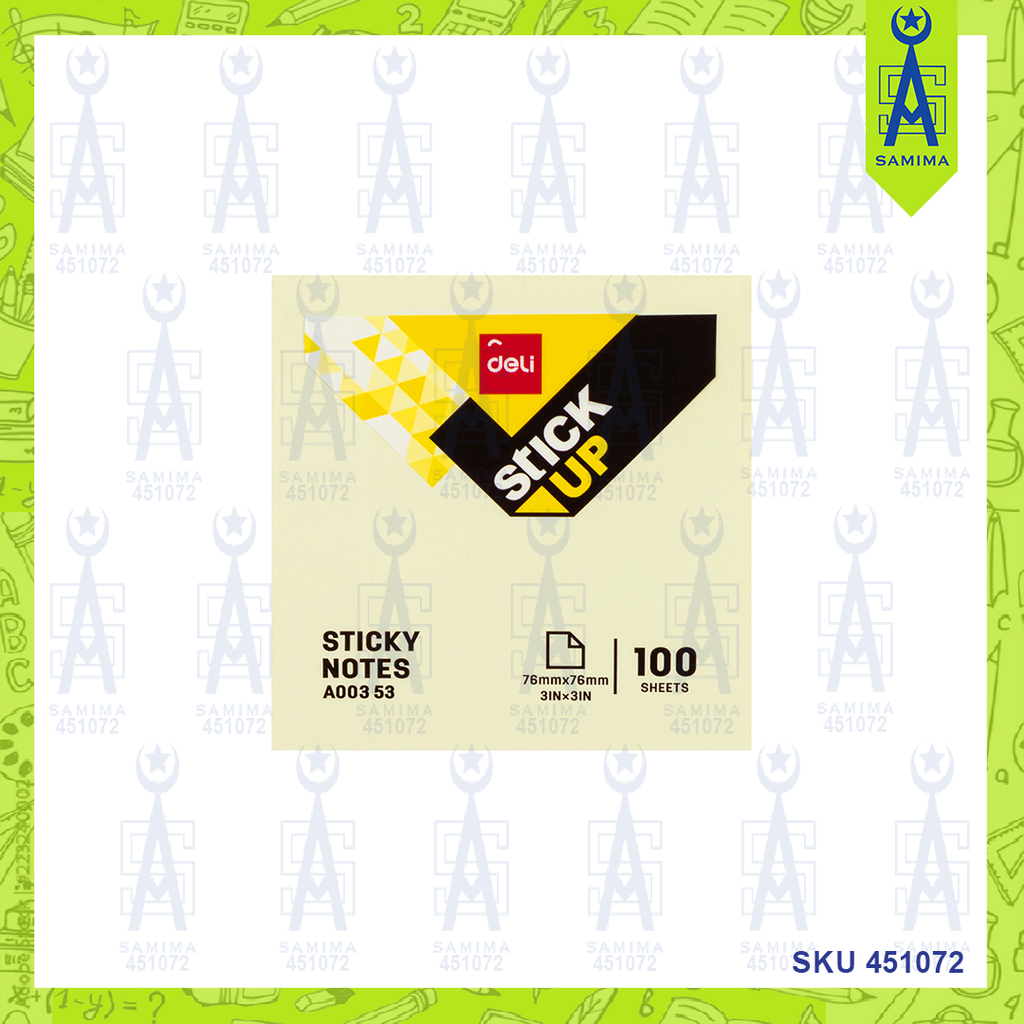 DELI STICK UP NOTES YELLOW A00353 76MM X 76MM 3X3 – Samima