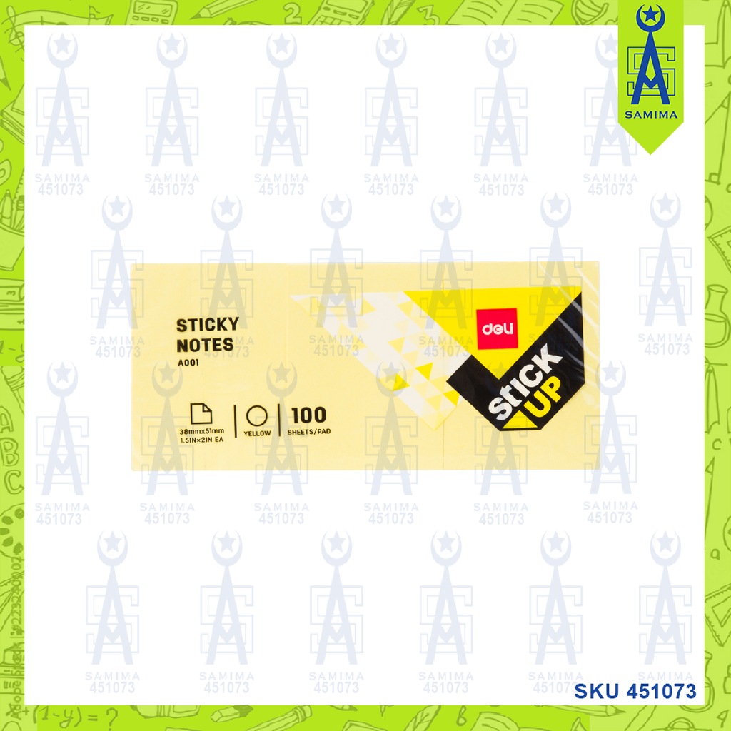 DELI STICK UP NOTES YELLOW A00153 38MMX51MM 3'S – Samima