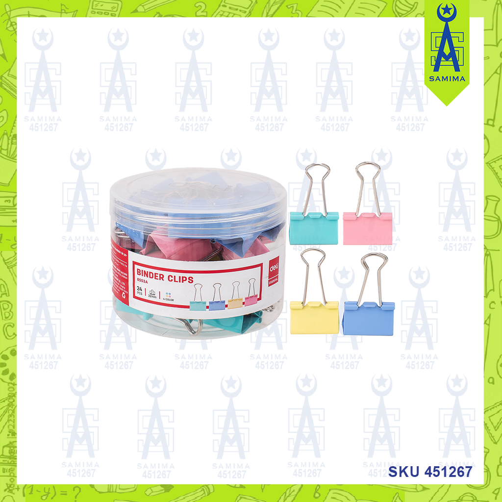 DELI BINDER CLIP TUB COLOUR 32MM 24'S 8553A – Samima