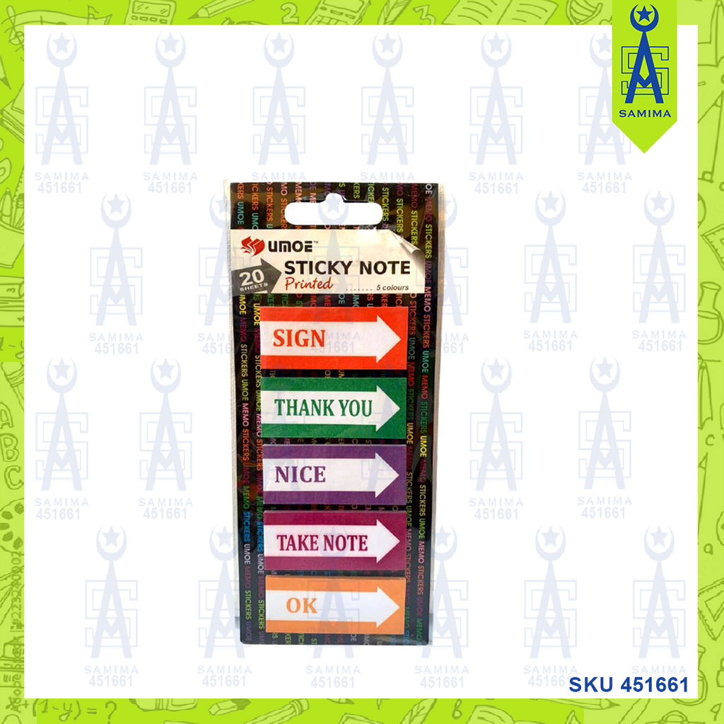 UMOE STICKY NOTE WITH PRINTED 5 X 20'S SNP6265 – Samima