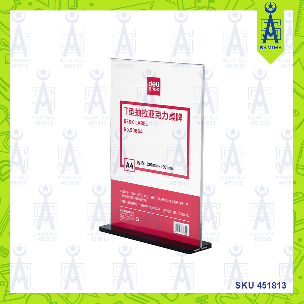 DELI 50864 DESK LABEL (ACRYLIC T STAND) A4 – Samima