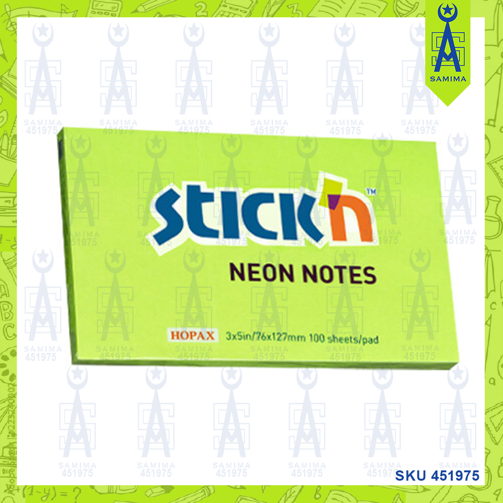 HOPAX 21171 STICK'N NEON NOTES GREEN 3 X 5'' – Samima