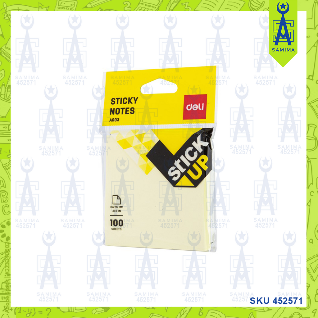 DELI STICK UP NOTES YELLOW A00352 76MM X 76MM 3X3 – Samima