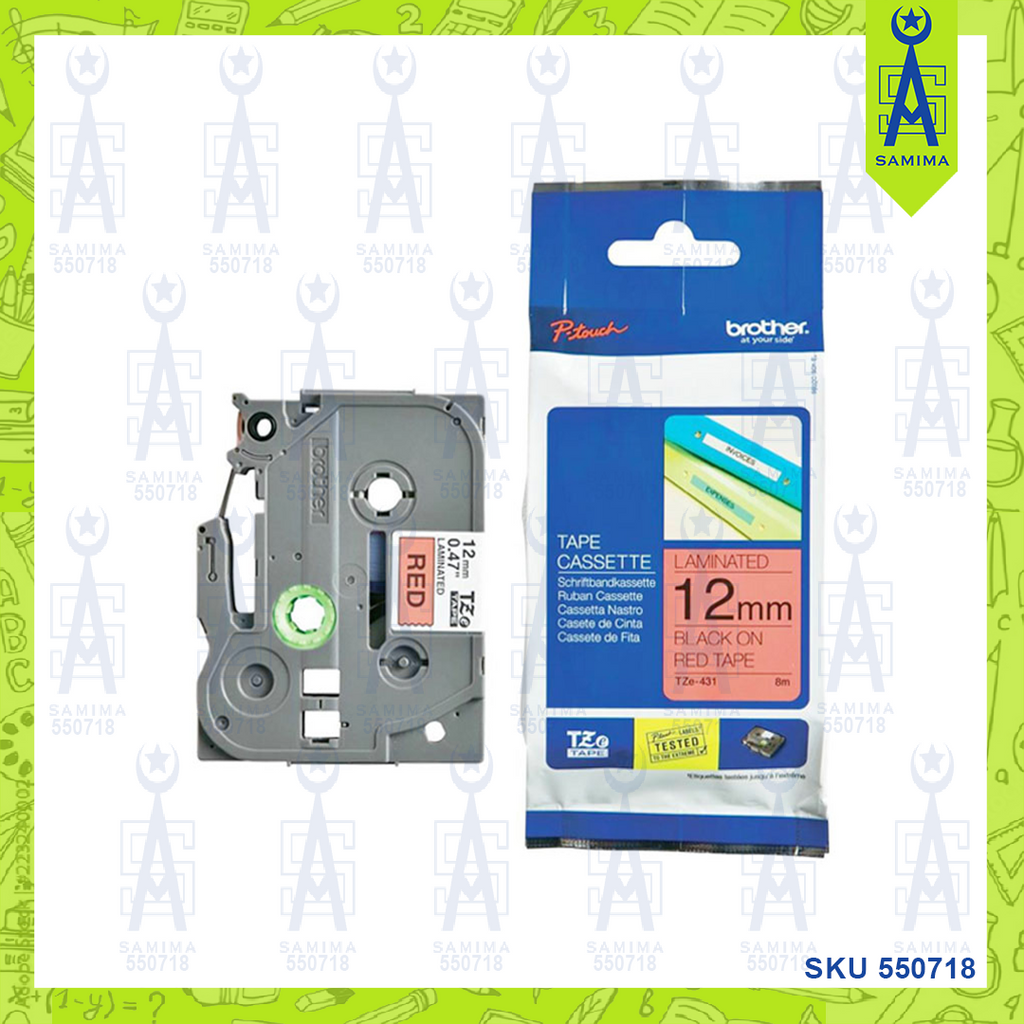 BROTHER TAPE CASSETTE 12MM X 8M BLACK ON RED – Samima