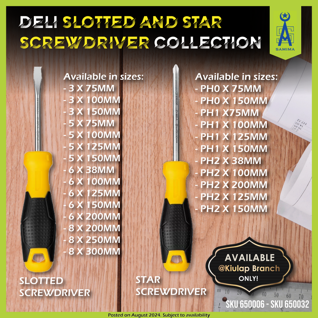 DELI DL6361001 SLOTTED SCREWDRIVER 6 X 100MM – Samima
